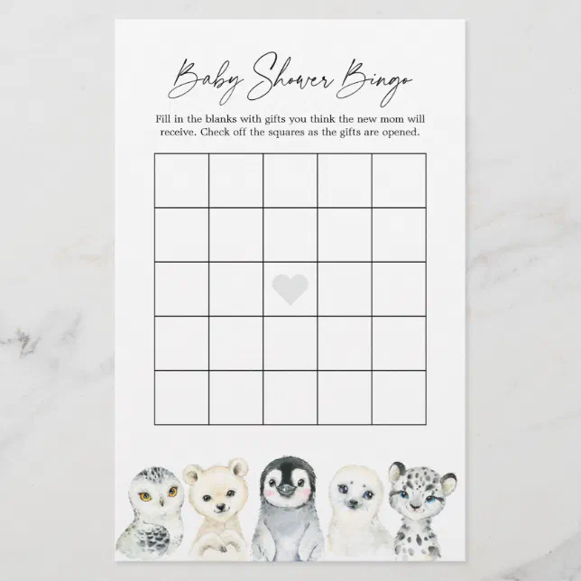 Arctic Animals Baby Shower Bingo Game | Zazzle