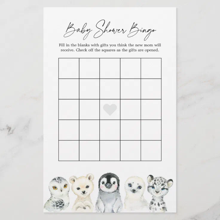 Arctic Animals Baby Shower Bingo Game | Zazzle