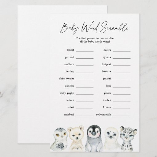 Arctic Animals Baby Shower Word Scramble Game | Zazzle