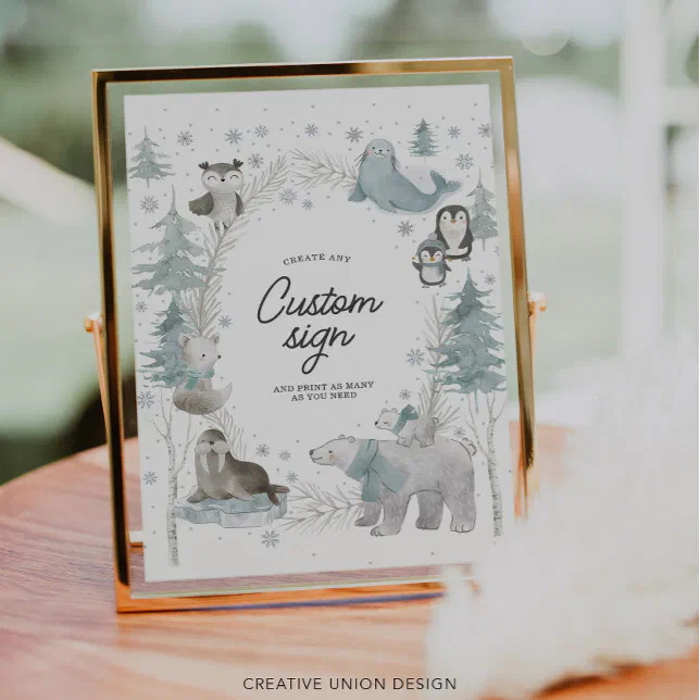 Arctic Animals Winter Baby Shower Custom Sign | Zazzle