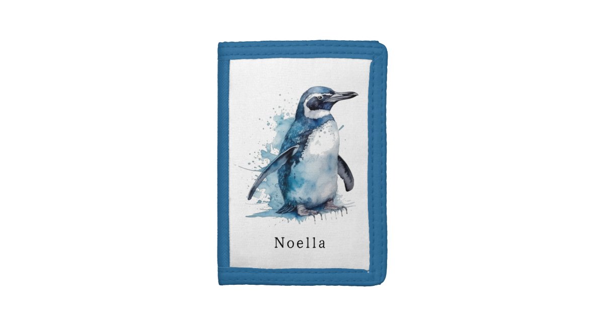 Arctic Azure Watercolor Penguin, custom Trifold Wallet | Zazzle
