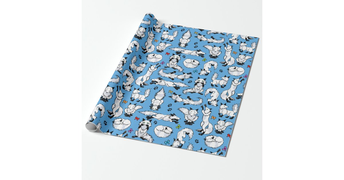 Arctic Fox on Blue Wrapping Paper | Zazzle
