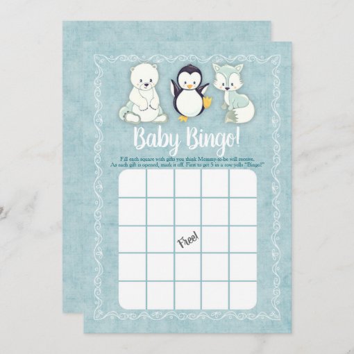 Arctic Winter Animals Baby Shower Bingo Game Invitation | Zazzle