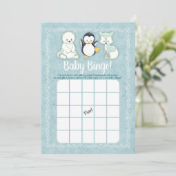 Arctic Winter Animals Baby Shower Bingo Game Invitation | Zazzle