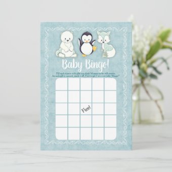 Arctic Winter Animals Baby Shower Bingo Game Invitation | Zazzle