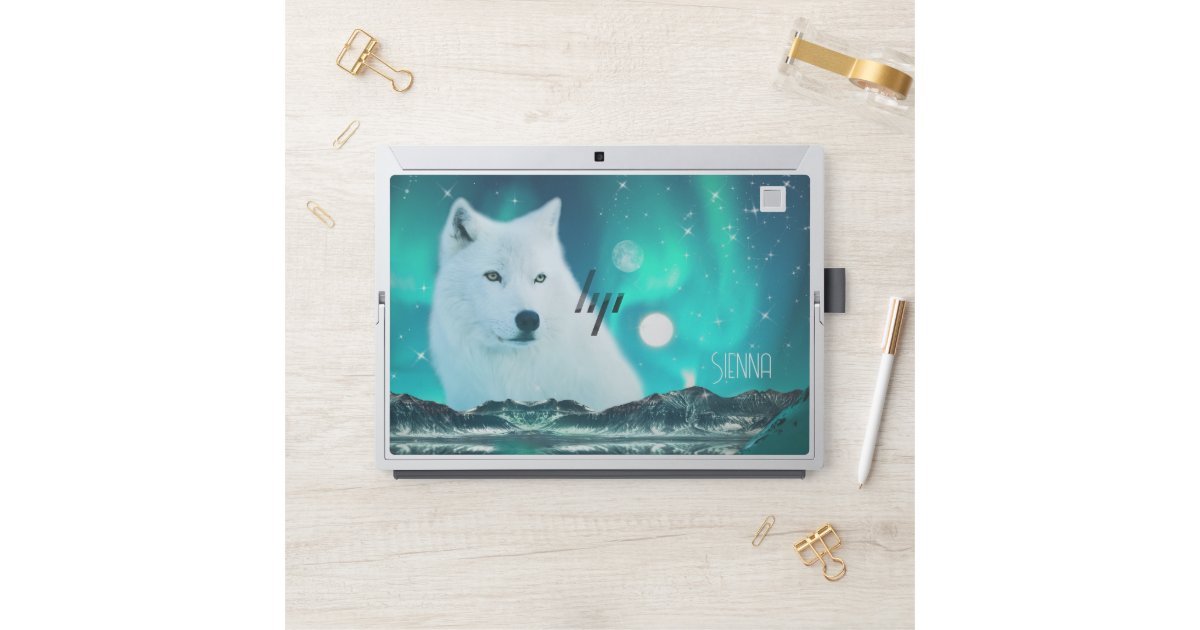Arctic wolf and magical night with northern lights HP laptop skin | Zazzle