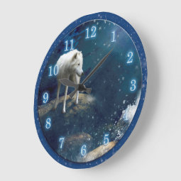 ARCTIC WOLF MOON STRIDER LARGE CLOCK | Zazzle