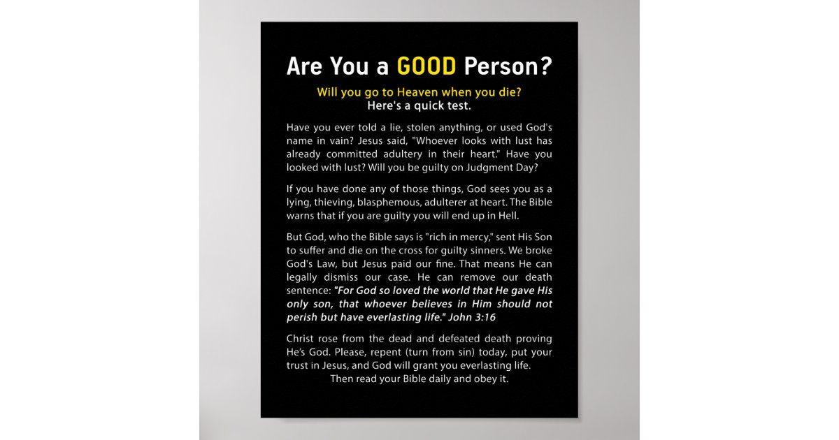 Are You a Good Person? Christian Faith Full Gospel Poster | Zazzle