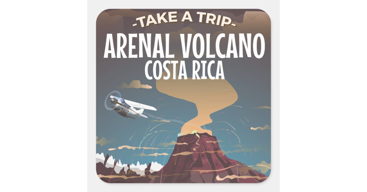 Arenal Volcano Costa Rica vintage cartoon poster Square Sticker | Zazzle