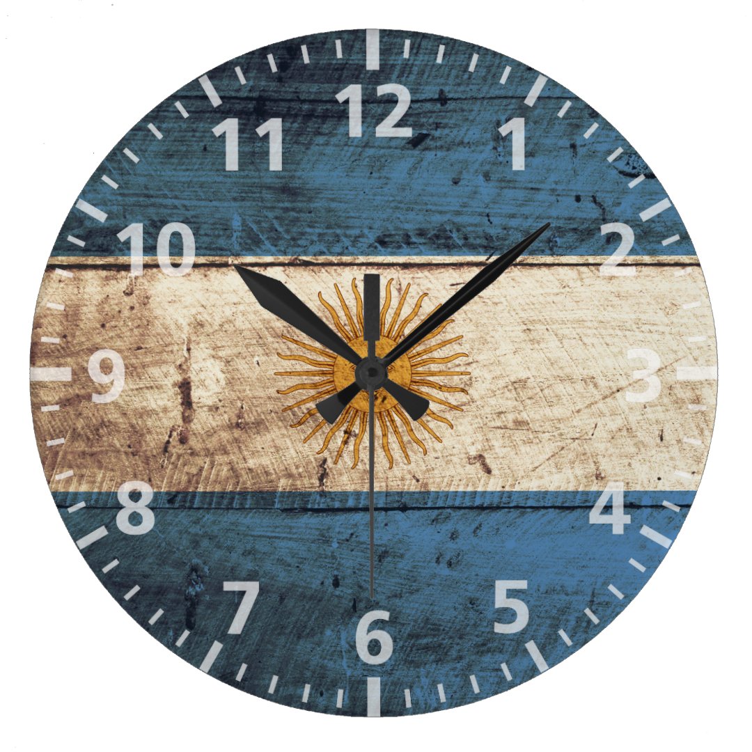 Argentina Flag on Old Wood Grain Large Clock | Zazzle