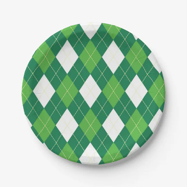 Argyle pattern, green and white paper plates | Zazzle