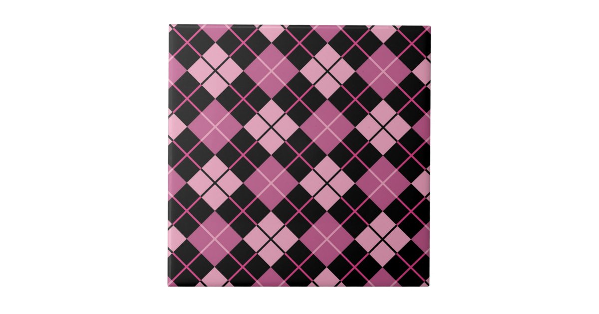 Argyle Pattern in Black and Pink Tile | Zazzle