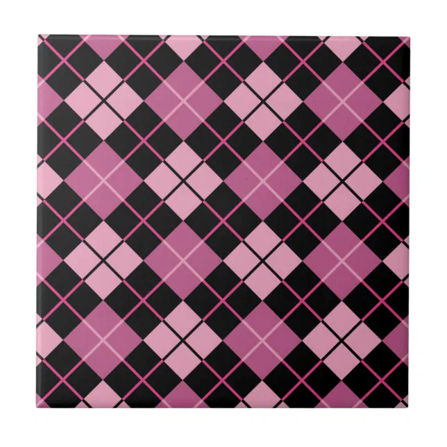 Argyle Pattern in Black and Pink Tile | Zazzle