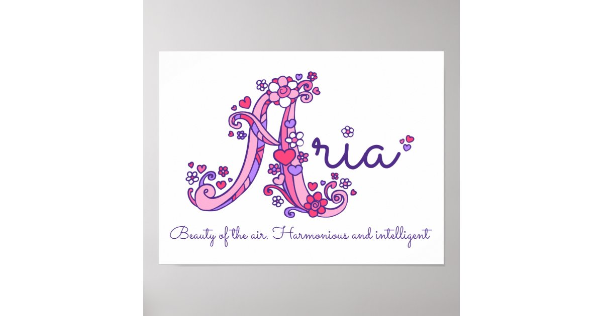 Aria girls name decorative custom meaning poster | Zazzle