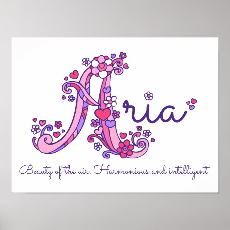 Aria girls name decorative custom meaning poster | Zazzle