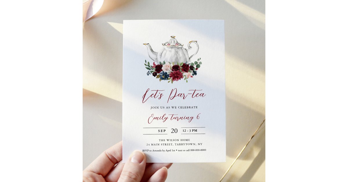 ARIA Tea Party Birthday Invitation - Merlot | Zazzle