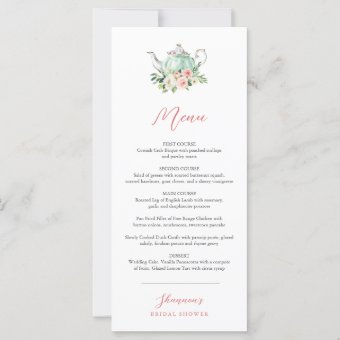 ARIA Tea Party Dinner Menu Card | Zazzle