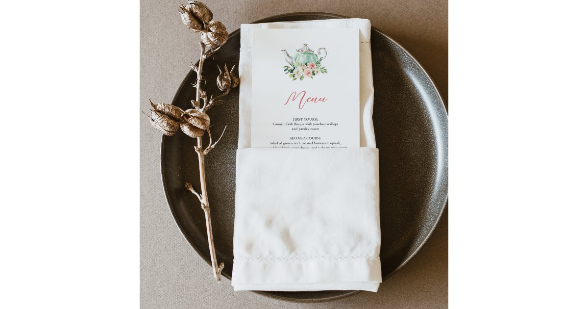 ARIA Tea Party Dinner Menu Card | Zazzle