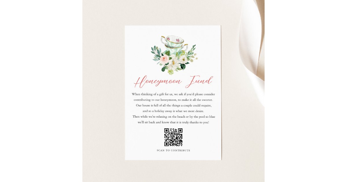 ARIA Tea Party Wedding Honeymoon Fund Wish Enclosure Card | Zazzle