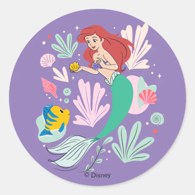 Ariel & Flounder’s Undersea Shell-abration! Classic Round Sticker | Zazzle