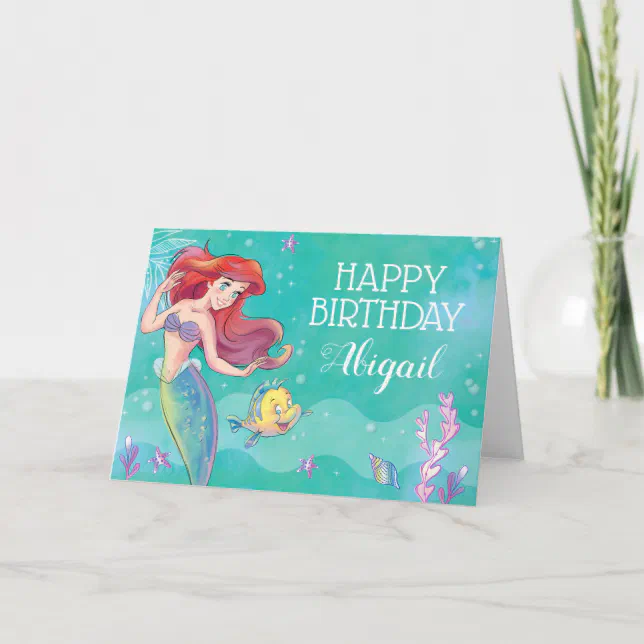 Ariel | The Little Mermaid | Watercolor Birthday Card | Zazzle