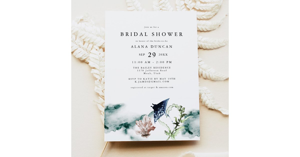 ARIEL Tropical Ocean Coral Manta Ray Bridal Shower Invitation | Zazzle
