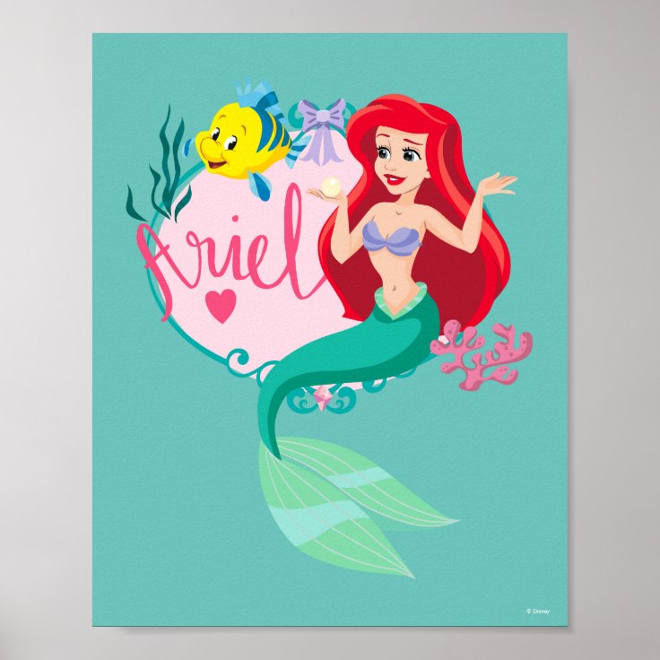 Ariel With Flounder Name Graphic Poster | Zazzle