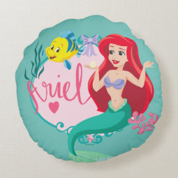 Ariel With Flounder Name Graphic Round Pillow | Zazzle