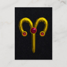 ARIES ,GOLD ZODIAC SIGN,Red Ruby Gem Black Paper Business Card | Zazzle