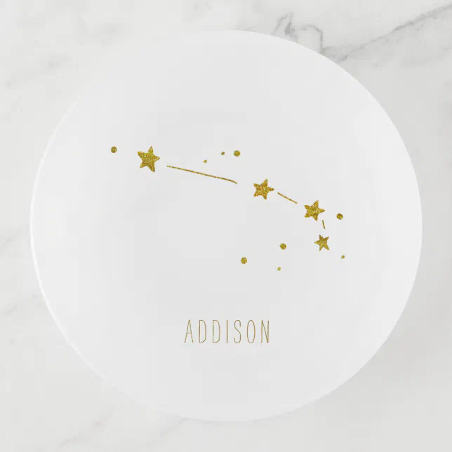 Aries | Minimalist Gold Zodiac Monogram Trinket Tray | Zazzle