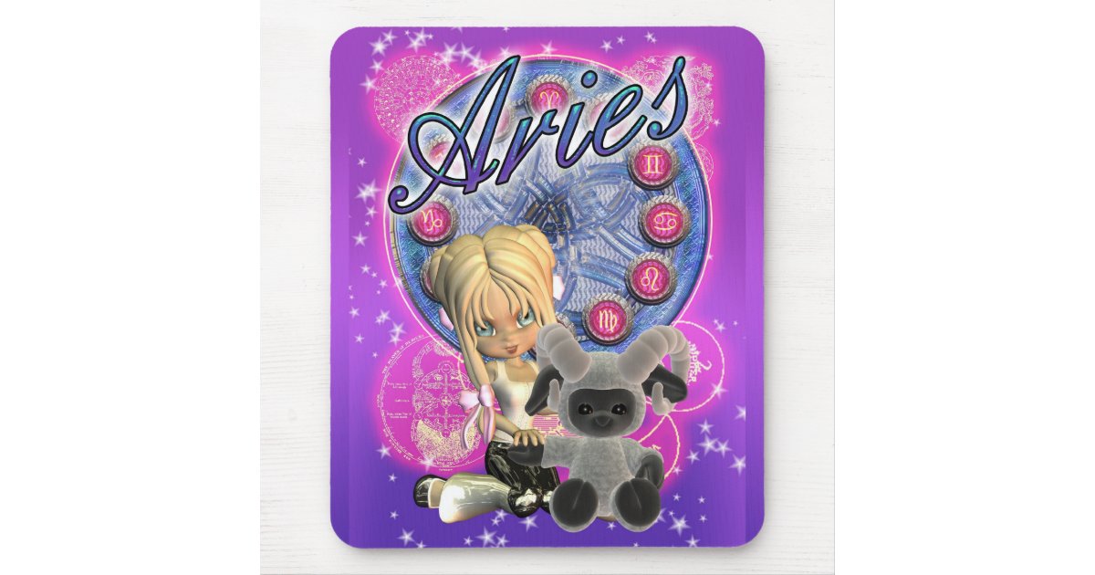 Aries Mousepad With Cute Female And Ram | Zazzle