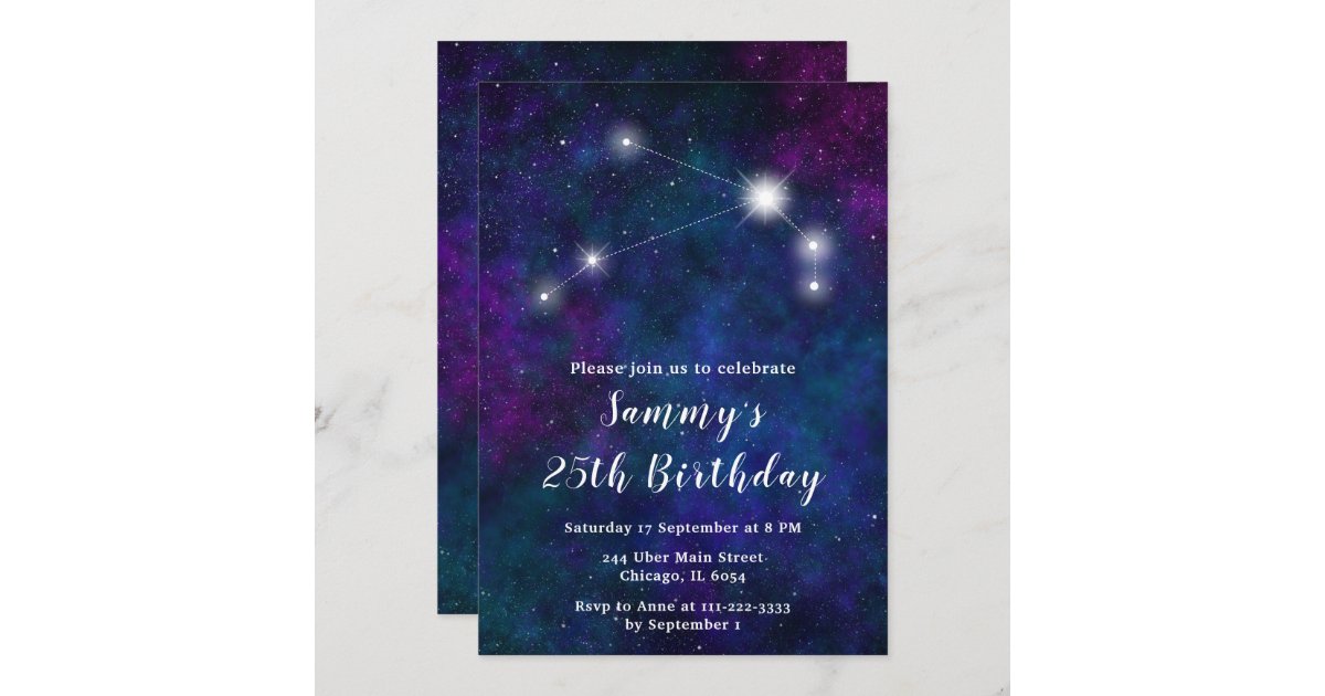 Aries Zodiac Constellation Birthday Party Invitation Zazzle
