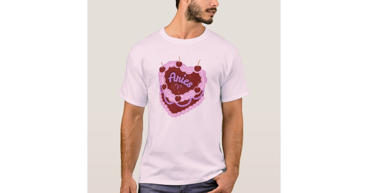 Aries Zodiac Pastel Heart Birthday Cake T-Shirt | Zazzle