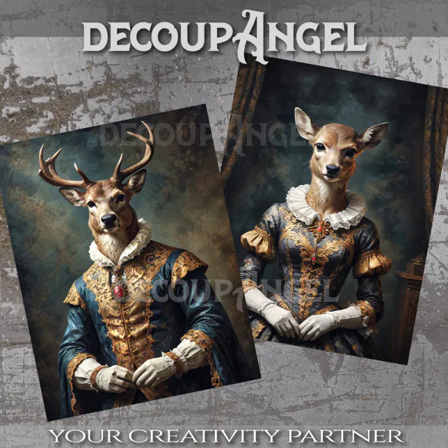 Aristocratic Deer Couple 2Designs Decoupage Tissue Paper | Zazzle