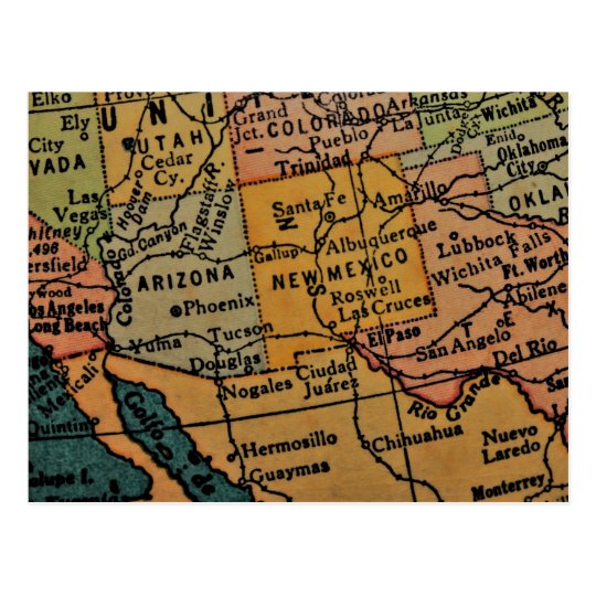 Arizona and New Mexico map Postcard | Zazzle.com