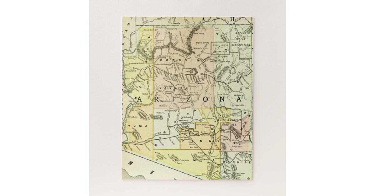 Arizona Antique Map Travel State & Cities Colorful Jigsaw Puzzle | Zazzle