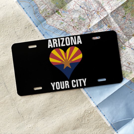 Arizona Custom Personalized Flag Heart Your CIty License Plate | Zazzle.com