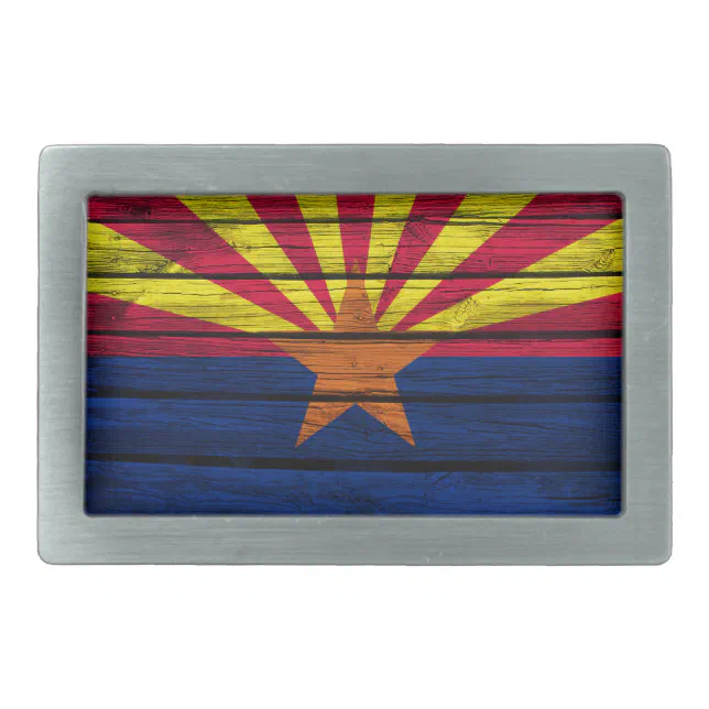 Arizona Flag Rustic Wood Rectangular Belt Buckle | Zazzle