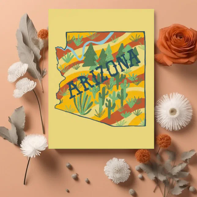 Arizona Illustrated Map Postcard | Zazzle