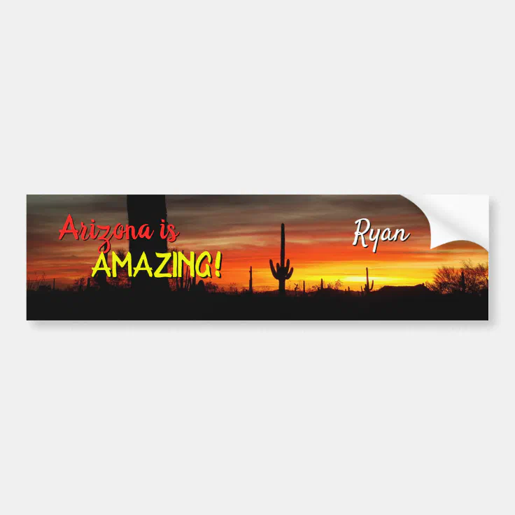 "Arizona is Amazing!" Sunset Sonoran Desert Cactus Bumper Sticker | Zazzle