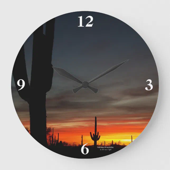"Arizona is Amazing!" Sunset Sonoran Desert Cactus Large Clock | Zazzle