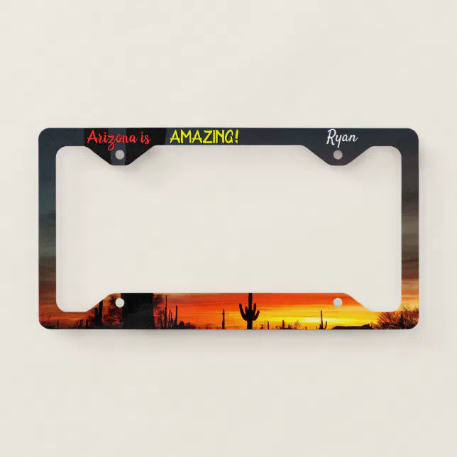 "Arizona is Amazing!" Sunset Sonoran Desert Cactus License Plate Frame ...