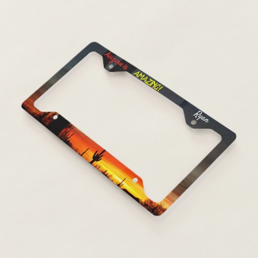 "Arizona is Amazing!" Sunset Sonoran Desert Cactus License Plate Frame ...