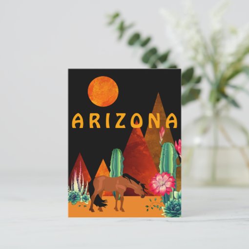 Arizona ~ Mountains, Desert, Horse and Full Moon Postcard | Zazzle