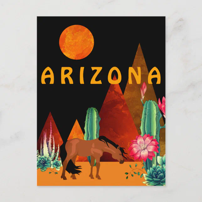 Arizona ~ Mountains, Desert, Horse and Full Moon Postcard | Zazzle