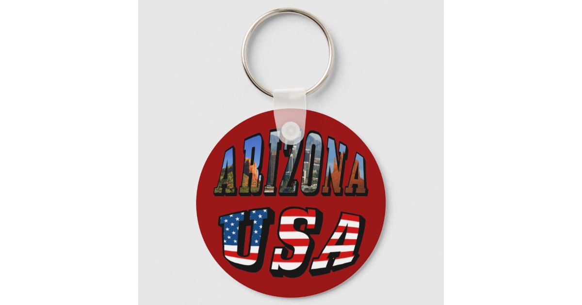 Arizona Picture and USA Flag Text Keychain | Zazzle