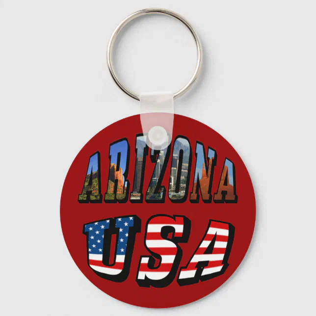 Arizona Picture and USA Flag Text Keychain | Zazzle