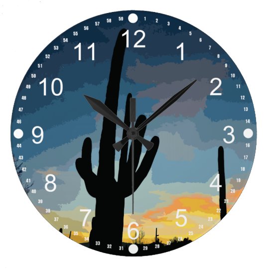 Arizona Saguaro Cactus Southwestern Sunset Large Clock | Zazzle.com