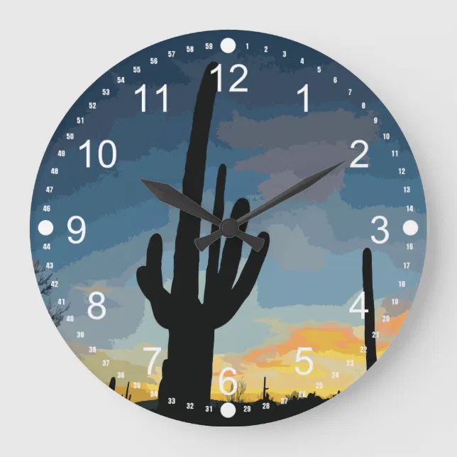 Arizona Saguaro Cactus Southwestern Sunset Large Clock | Zazzle