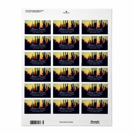 Arizona Saguaro Cactus Sunset Address Labels | Zazzle